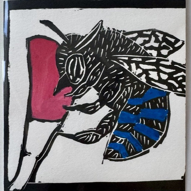 Blue Banded Bee lino cut card – Craft + Design Canberra