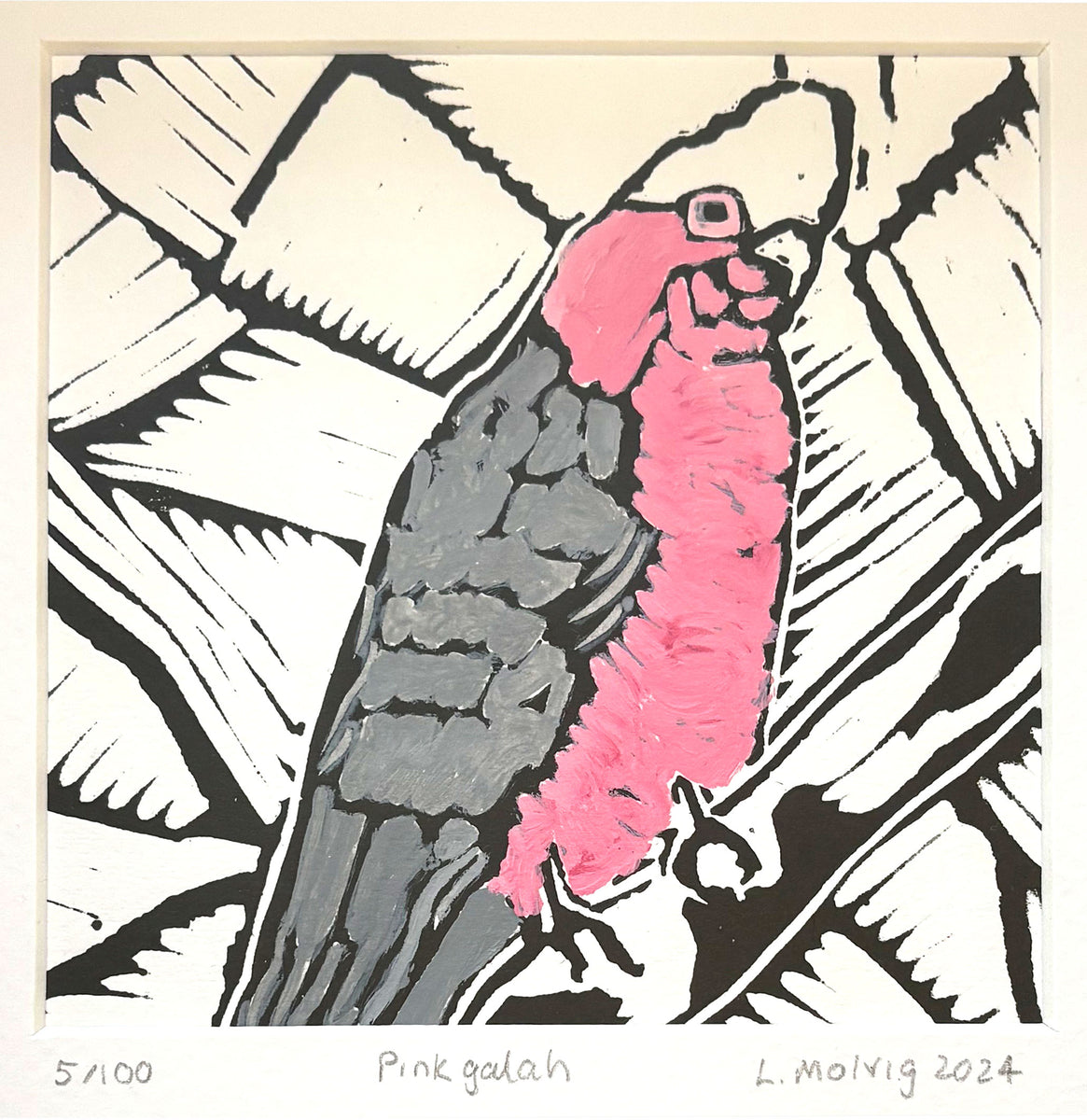 Framed linoprint "Pink Galah" – Craft + Design Canberra